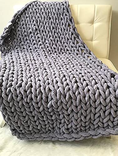 Chunky Knit Throw Blanket, Warm Large Soft Chenille for Couch Bedroom Decor, Giant Chunky Yarn Throw Blankets Hand-Made, Machine Washable