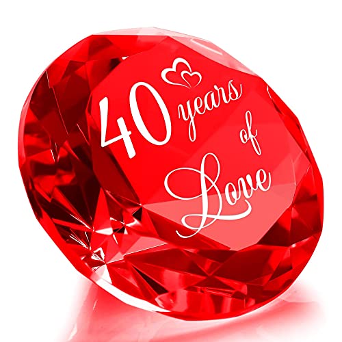 YWHL Happy 40th Wedding Anniversary Romantic Gifts for Her Him, Ruby Wedding Gifts for Her, 40 Years of Love Present for Couple, Red K9 Crystal Diamond Decoration