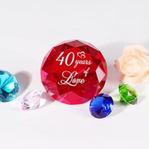 YWHL Happy 40th Wedding Anniversary Romantic Gifts for Her Him, Ruby Wedding Gifts for Her, 40 Years of Love Present for Couple, Red K9 Crystal Diamond Decoration