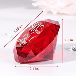 YWHL Happy 40th Wedding Anniversary Romantic Gifts for Her Him, Ruby Wedding Gifts for Her, 40 Years of Love Present for Couple, Red K9 Crystal Diamond Decoration