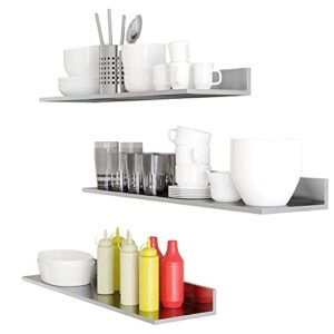 wallniture plat stainless steel floating shelves for wall, 30.75″ metal wall shelves for restaurant, bar, cafe, kitchen organization and storage, silver set of 3