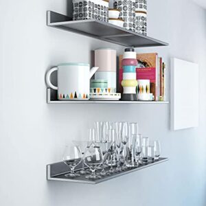 Wallniture Plat Stainless Steel Floating Shelves for Wall, 30.75" Metal Wall Shelves for Restaurant, Bar, Cafe, Kitchen Organization and Storage, Silver Set of 3