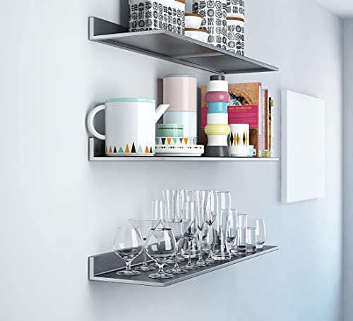 Wallniture Plat Stainless Steel Floating Shelves for Wall, 30.75" Metal Wall Shelves for Restaurant, Bar, Cafe, Kitchen Organization and Storage, Silver Set of 3