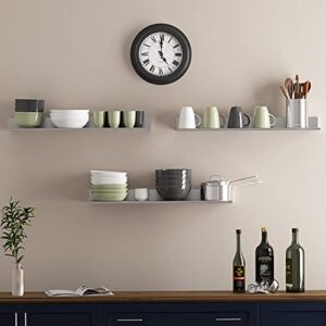 Wallniture Plat Stainless Steel Floating Shelves for Wall, 30.75" Metal Wall Shelves for Restaurant, Bar, Cafe, Kitchen Organization and Storage, Silver Set of 3