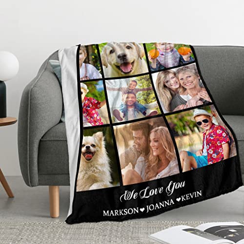 DIYKST Custom Blankets Couples Gifts with Photos Text Collage Made in USA, Personalized Picture Blanket Customized I Love You Birthday Gift for Wife Husband Girlfriend Boyfriend