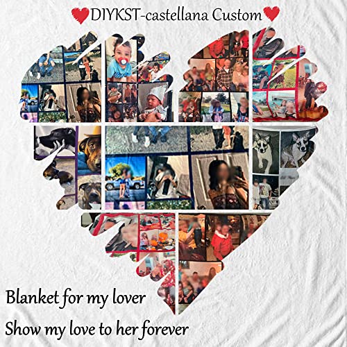 DIYKST Custom Blankets Couples Gifts with Photos Text Collage Made in USA, Personalized Picture Blanket Customized I Love You Birthday Gift for Wife Husband Girlfriend Boyfriend