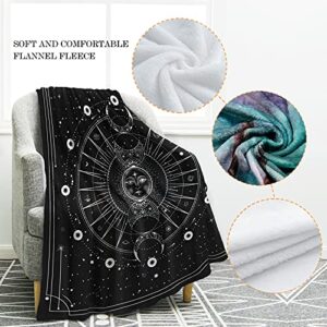 Jekeno Sun Moon Blanket Stars Space Psychedelic Black and White Print Throw Blanket for Couch Bed Sofa Travelling Camping for Kids Adults 50"x60"