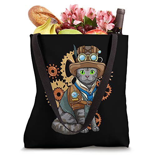 Steampunk Cat Mechanical Gears Fantasy Industrial Goth Tote Bag