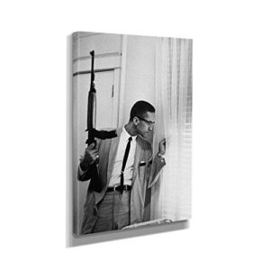 malcolm x gun canvas art wall art home decor (24in x 36in modern black framed)