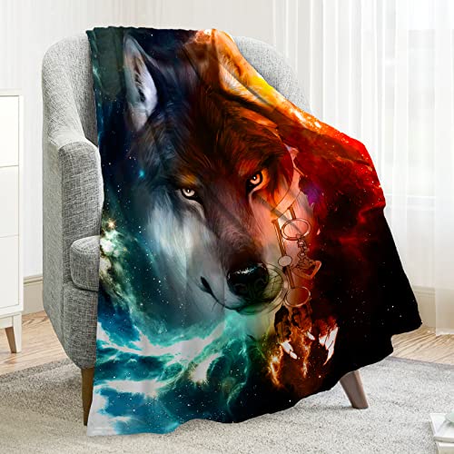 Wolf Dream Catcher Fleece Throw Blanket Soft Warm Blanket Fuzzy Cozy Plush Blankets for Bed Sofa Couch 50"X60"(Wolf)