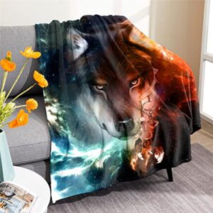 Wolf Dream Catcher Fleece Throw Blanket Soft Warm Blanket Fuzzy Cozy Plush Blankets for Bed Sofa Couch 50"X60"(Wolf)