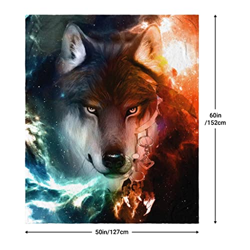 Wolf Dream Catcher Fleece Throw Blanket Soft Warm Blanket Fuzzy Cozy Plush Blankets for Bed Sofa Couch 50"X60"(Wolf)