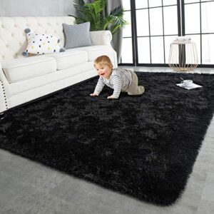 twinnis super soft shaggy rugs fluffy carpets, 4×5.9 feet, indoor modern plush area rugs for living room bedroom kids room nursery home decor, upgrade anti-skid durable rectangular fuzzy rug, black