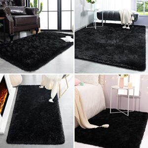 TWINNIS Super Soft Shaggy Rugs Fluffy Carpets, 4x5.9 Feet, Indoor Modern Plush Area Rugs for Living Room Bedroom Kids Room Nursery Home Decor, Upgrade Anti-Skid Durable Rectangular Fuzzy Rug, Black