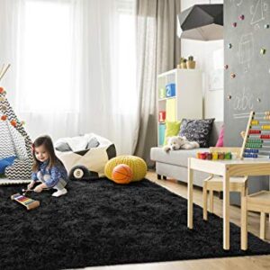 TWINNIS Super Soft Shaggy Rugs Fluffy Carpets, 4x5.9 Feet, Indoor Modern Plush Area Rugs for Living Room Bedroom Kids Room Nursery Home Decor, Upgrade Anti-Skid Durable Rectangular Fuzzy Rug, Black