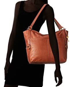 Fossil Women's Sam Leather Shopper Tote Purse Handbag, Brown