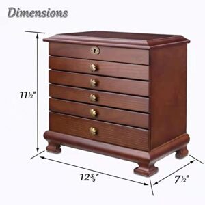 SHELYEXIEN Large Jewelry Box wooden withLockable 6 Drawers Mirror Jewelry Gift Box Ring Necklace Earrings Bracelets Holder for Women Girls