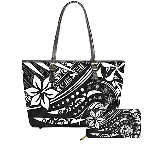 FKELYI Black Polynesian Tribal Traditional Printed Leather Handbags Large Capacity Top-Handle Bag for Women Ladies Luxurious Shoulder Totes Wallets