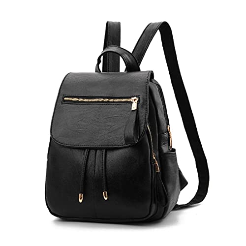 B&E LIFE Backpack Mini Backpack PU Leather Ladies Rucksack Shoulder Bag Purses Girls Backpack (Black)