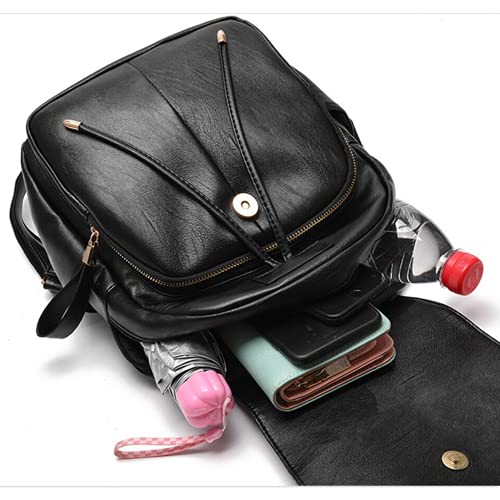 B&E LIFE Backpack Mini Backpack PU Leather Ladies Rucksack Shoulder Bag Purses Girls Backpack (Black)