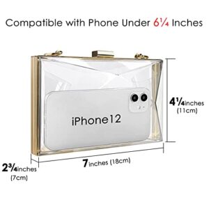 Women Clear Purse, Acrylic Box Evening Clutch Bag, Transparent Rhombus Lady Party Wedding Crossbody Shoulder Handbag (Gold)