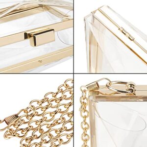 Women Clear Purse, Acrylic Box Evening Clutch Bag, Transparent Rhombus Lady Party Wedding Crossbody Shoulder Handbag (Gold)