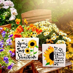 3 Pieces Tiered Tray Wood Signs Farmhouse Tray Decor Blank Wooden Table Sign Inspired Summer Fall Decor Rustic Mini Wood Kitchen Signs (Sunflower Style)