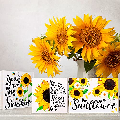 3 Pieces Tiered Tray Wood Signs Farmhouse Tray Decor Blank Wooden Table Sign Inspired Summer Fall Decor Rustic Mini Wood Kitchen Signs (Sunflower Style)