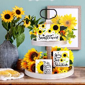 3 Pieces Tiered Tray Wood Signs Farmhouse Tray Decor Blank Wooden Table Sign Inspired Summer Fall Decor Rustic Mini Wood Kitchen Signs (Sunflower Style)