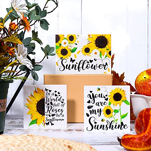 3 Pieces Tiered Tray Wood Signs Farmhouse Tray Decor Blank Wooden Table Sign Inspired Summer Fall Decor Rustic Mini Wood Kitchen Signs (Sunflower Style)