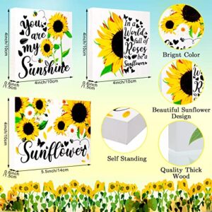 3 Pieces Tiered Tray Wood Signs Farmhouse Tray Decor Blank Wooden Table Sign Inspired Summer Fall Decor Rustic Mini Wood Kitchen Signs (Sunflower Style)