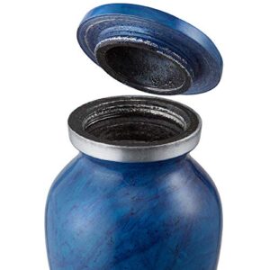 Reminded Small Cremation Memorial Urn for Human Ashes, Blue Mini Keepsake with Velvet Case