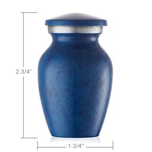 Reminded Small Cremation Memorial Urn for Human Ashes, Blue Mini Keepsake with Velvet Case