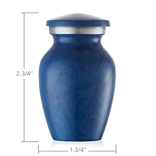 Reminded Small Cremation Memorial Urn for Human Ashes, Blue Mini Keepsake with Velvet Case