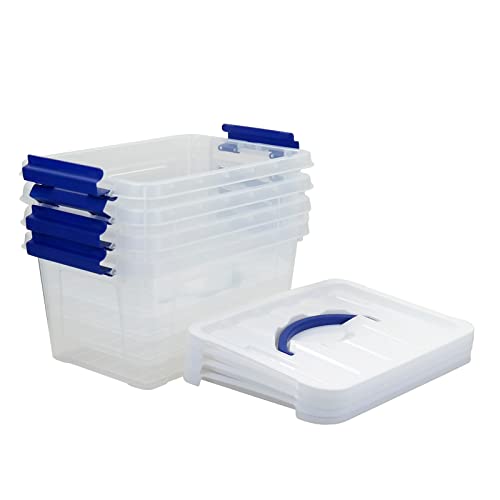 AnnkkyUS 4-Pack Clear Storage Box Tote, Plastic Bins with Lids, 6 Quarts