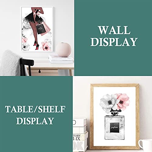 Lodintech Fashion Canvas Wall Art Girls Bedroom Wall Decor Pink Flower Perfume Unframed Art Prints Fashion Posters Living Room Women Office Decorations Makeup Brush High Heels Paintings,8x12'' 4PCS