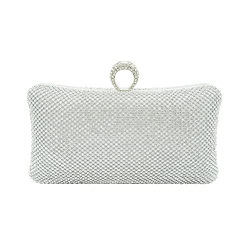 Ro Rox Sophie Vintage Style Sparkly Glitter Diamonte Evening Prom Clutch Handbag - Silver