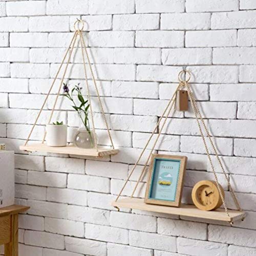 Cabilock 2 Pcs Rustic Floating Wall Shelves Wall Mounted Wood Shelf Spice Rack Flower Pot Sundries Organizer for Bathroom Office Laundry Kitchen S