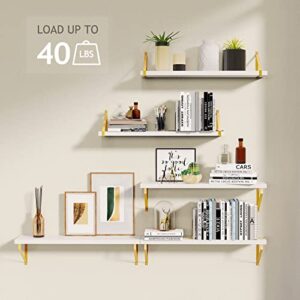 AMADA HOMEFURNISHING Rustic Floating Shelves Wall Mounted Bundled with White Floating Shelves with Gold Brackets