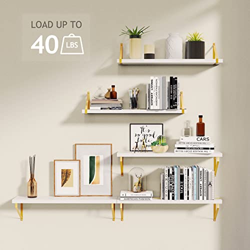 AMADA HOMEFURNISHING Rustic Floating Shelves Wall Mounted Bundled with White Floating Shelves with Gold Brackets