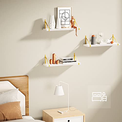 AMADA HOMEFURNISHING Rustic Floating Shelves Wall Mounted Bundled with White Floating Shelves with Gold Brackets