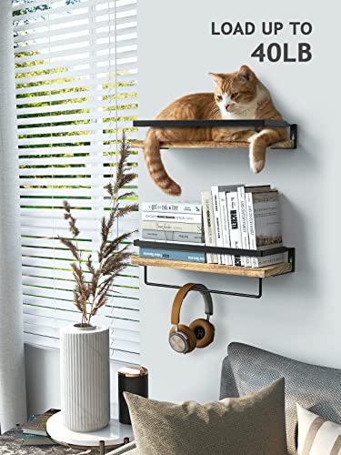 AMADA HOMEFURNISHING Rustic Floating Shelves Wall Mounted Bundled with White Floating Shelves with Gold Brackets