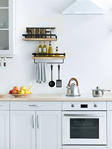 AMADA HOMEFURNISHING Rustic Floating Shelves Wall Mounted Bundled with White Floating Shelves with Gold Brackets