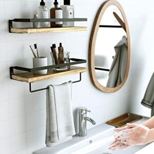 AMADA HOMEFURNISHING Rustic Floating Shelves Wall Mounted Bundled with White Floating Shelves with Gold Brackets