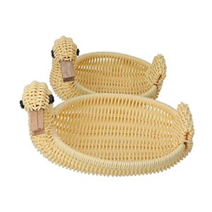 shop lc set of 2 home room decor beige multi purpose durable duck shape rattan basket