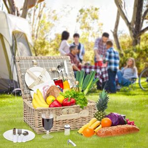 Wicker Picnic Basket for 2 Persons, Willow Picnic Set with Insulated Liner for Picnic, Camping, Outdoor, Valentine Day, Chirtmas, Thanks Giving, Birthday.