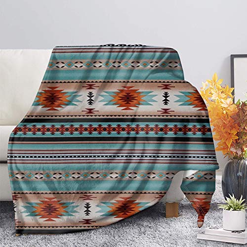 FKELYI Bed Blanket Flannel Blankets Aztec Tribal Geometry Print Throw Blanket Lightweight Cozy Plush Blanket for Bedroom Living Rooms Sofa Couch-L