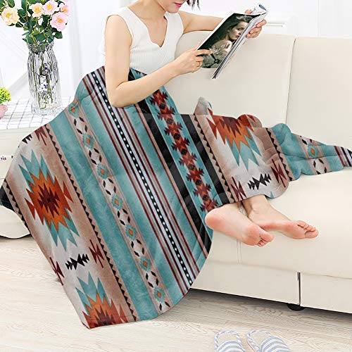 FKELYI Bed Blanket Flannel Blankets Aztec Tribal Geometry Print Throw Blanket Lightweight Cozy Plush Blanket for Bedroom Living Rooms Sofa Couch-L