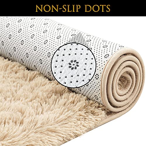 Pacapet Fluffy Area Rugs, Beige Shag Rug for Bedroom, Plush Furry Rugs for Living Room, Fuzzy Carpet for Kid's Room, Nursery, Home Decor, 3 x 5 Feet