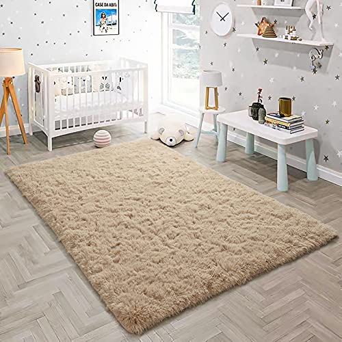 Pacapet Fluffy Area Rugs, Beige Shag Rug for Bedroom, Plush Furry Rugs for Living Room, Fuzzy Carpet for Kid's Room, Nursery, Home Decor, 3 x 5 Feet